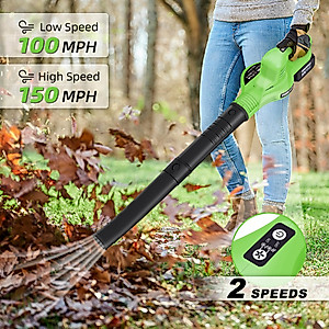 Leaf Blower Cordless, 20V Electric Blowers with 4000mAh Battery and Charger, 2 Speed Modes Lightweight Battery Powered Leaf Blowers for Lawn Care, Patio, Blowing Leaves,Grass