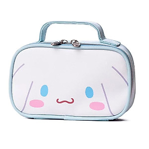 NGCJZF Kawaii Anime Makeup Bag, Cute Cartoon Cosmetics Bag, Mini Travel Toiletry Bag, Waterproof Reusable Faux Leather Makeup Accessories for Women (Blue)