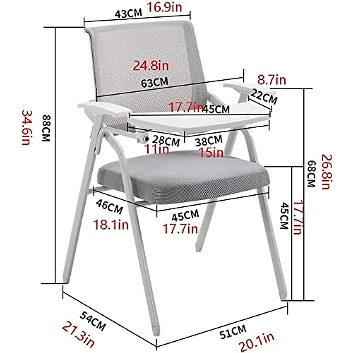 WHLONG Folding Chair Training Chair with Table Board Foldable Conference Chair with Writing Board Office All-in-One Chair Outdoor/Indoor