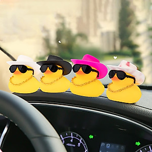 wonuu Rubber Duck Car Ornaments Yellow Duck Car Dashboard Decorations with Propeller Helmet for Christmas Decor and Home Decorations for Adults, Z-White Cowboy Hat