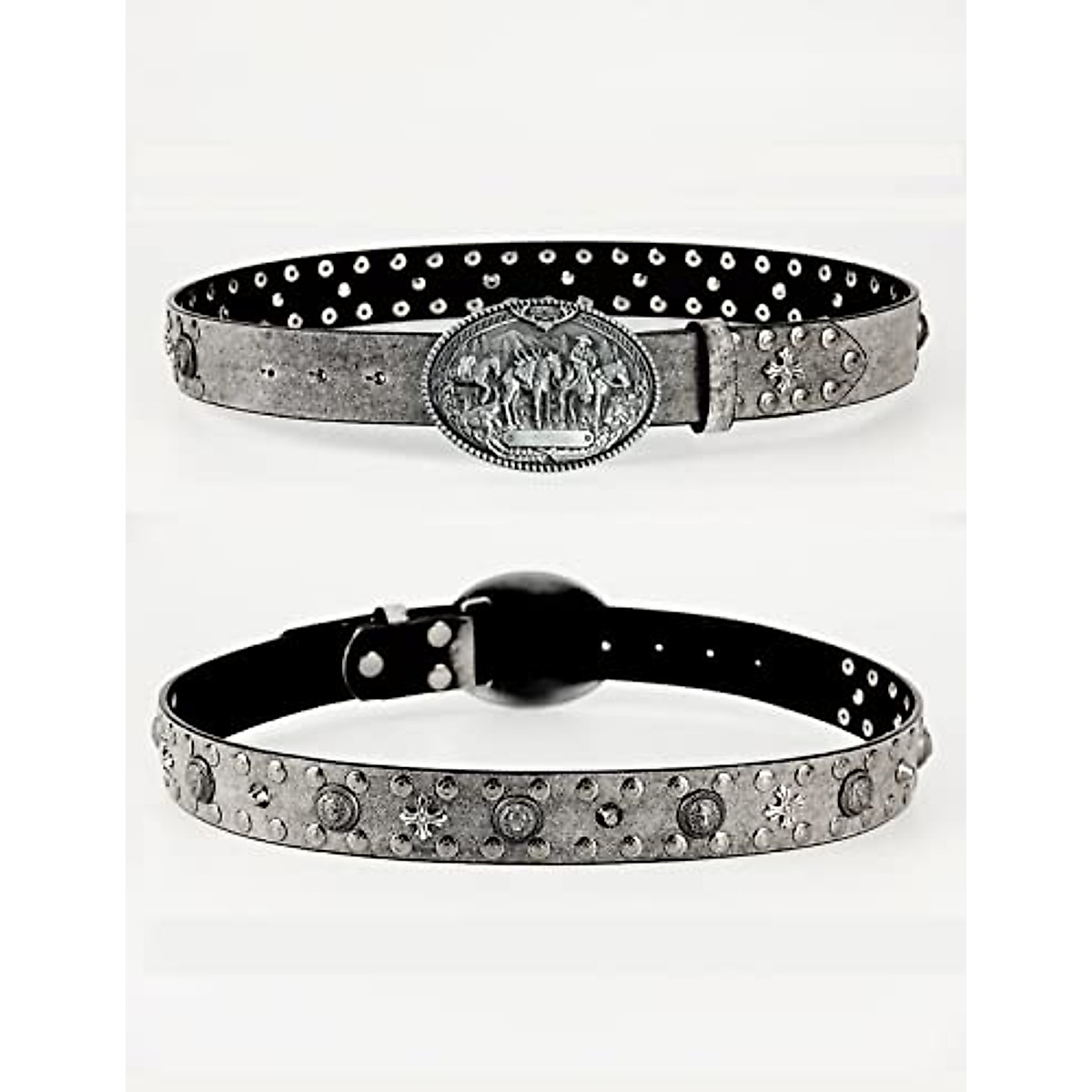 TOPACC Women Men Western Buckle Belt Cowgirl Cowboy Country Concho Leather Belt Rodeo Horse Plaque Removable