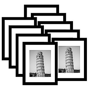Wiscet11x14 Picture Frame Set of 9, Display Pictures 8x10 with Mat or 11x14 Without Mat, Photo Frame for Wall Mounting or Tabletop Display, Black.