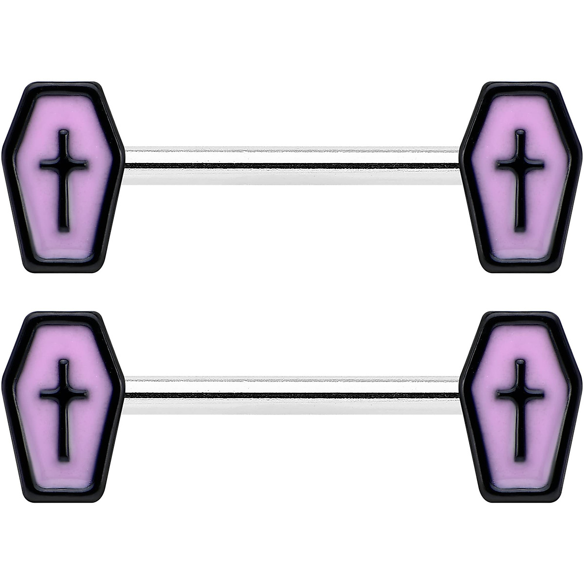 Body Candy 14G Womens Nipplerings Piercing 316L Steel 2Pc Glow in the Dark Purple Coffins Nipple Ring Set 9/16"