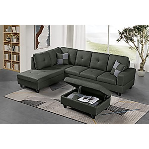 BIADNBZ Sectional Couch for Living Room with Left Chaise Lounge Storage Ottoman L-Shaped Sofas, Carbon Gray