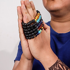 Eigso 7 Pcs Chakra Beaded Stone Bracelets for Women Men Unisex Buddhist Obistian Lava Rock Meditation Wristbands for Woman Man
