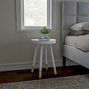Round End Table - 2-Tone Mid-Century Modern Home Accent Table with Tray Top for Living Room, Bedroom, or Office by Lavish Home (White)