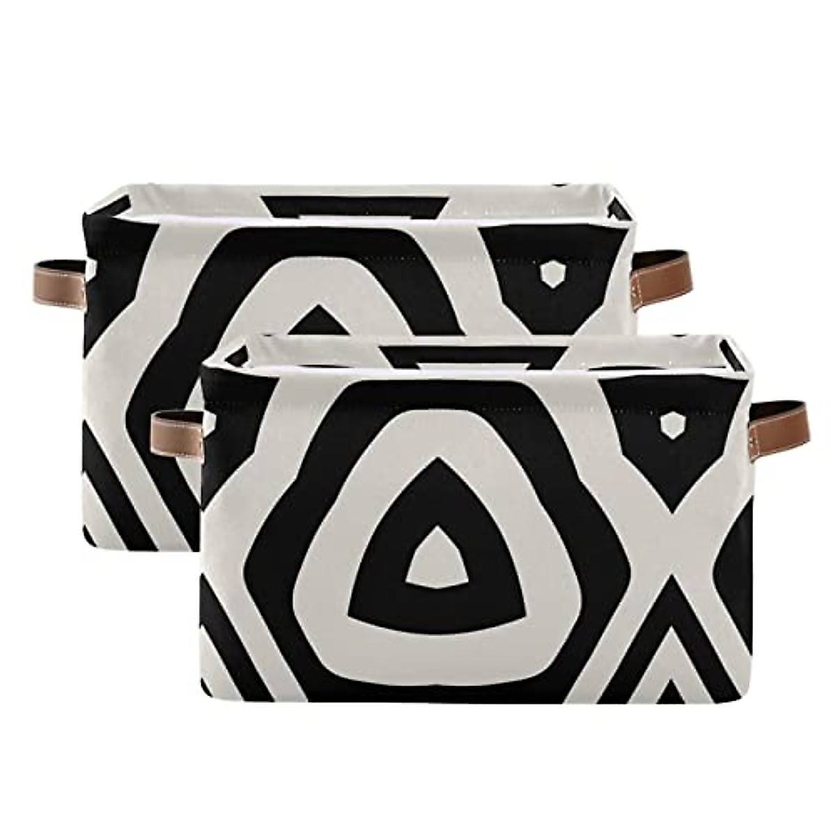 Large Foldable Storage Basket Bohemian Black Flower Storage Bin Canvas Toys Box Fabric Decorative Collapsible Organizer Bag with Handles for Bedroom Home