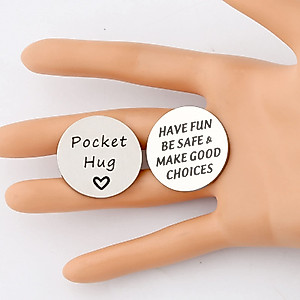 KUIYAI New Driver Gift Have Fun Be Safe Make Good Choices Pocket Hug Token Graduation Gift Driver First Key Gift for BFF Best Friend(Fun safe choices T)