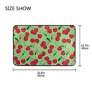 Doormat Welcome Door Mat-Sweet Red Rip Cherry Berries on Green,Living Room Kitchen Floor Mat Home Indoor Outdoor Decoration 24X16INCH