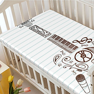 Music Themed Fitted Crib Sheet,Standard Crib Mattress Fitted Sheet Ultra Soft Material-Baby Crib Sheets for Girl or Boy,28“ x52“,White Chocolate Baby Blue