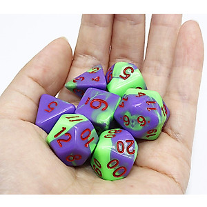 DND Dice Set Purple & Green RPG Polyhedral Dice Fit Dungeons and Dragons(D&D) Pathfinder MTG Tabletop Role Playing Game 7-Die Dice Set