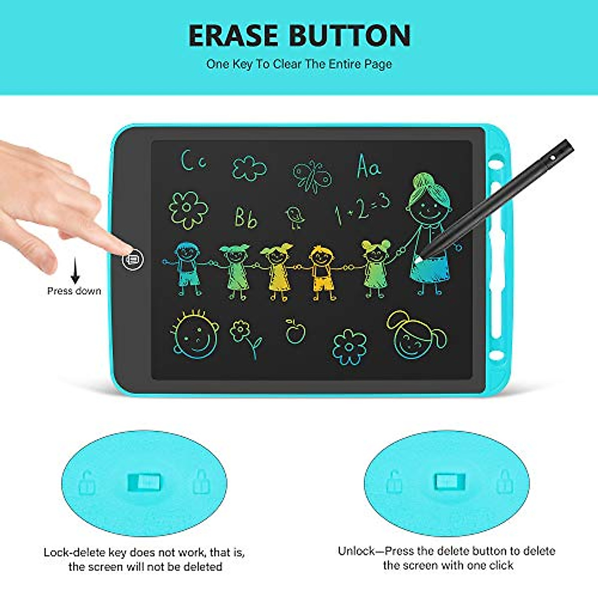 LCD Writing Tablet 10 Inch Colorful Toddler Doodle Board, Erasable Reusable Electronic Drawing Tablet Sketch Pads, Educational Learning Kids Toy Gift for 3 4 5 6 7 8 Year Old Boys Girls(Sky Blue)