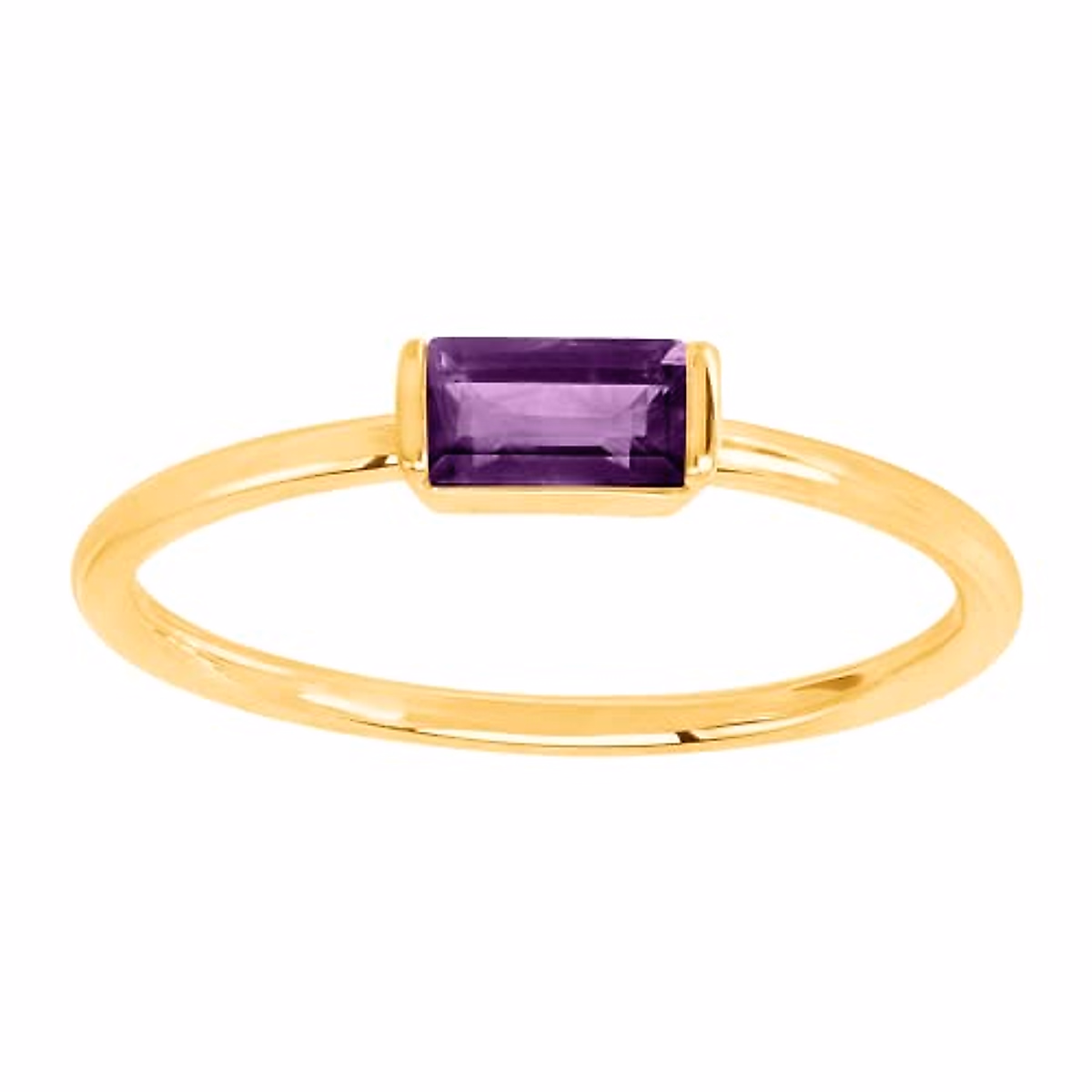 Finecraft Baguette-Cut Natural Amethyst February Birthstone Ring in 1K Gold, Size 8, Size 8