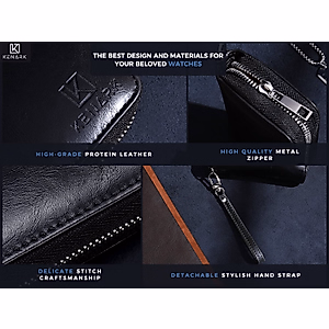 KENARK Luxury KW6M PLUS Watch Case Travel Watch Case for 3 Watches - Watch Roll for Anti-scratching - Luxury Watch Box - Watch Storage Roll (Blue Pouch)