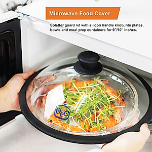 OEC Vented Splatter Guard Microwave Glass Cover with Easy-Grip Handle - 100% Food Grade Tempered Glass & BPA Free Silicone Rim. Compatible with Plates, Bowls and Meal Prep Containers, Dishwasher Safe