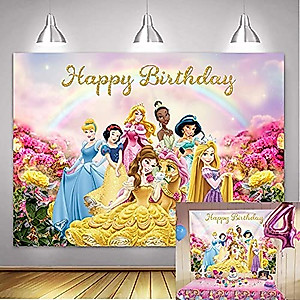 Princess Themed Backdrop Colorful Princess for Girl Photography Background Baby Shower Princess Birthday Background (7X5FT)