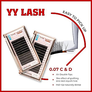 THE LASH SUPPLY YY Hybrid Eyelash Extension Professional Supplies, C/D Curl, 9-15mm Length, 0.07 Thickness, Matte Black Fake Eye Lashes, Soft and Lightweight Lashes Mixed Pack