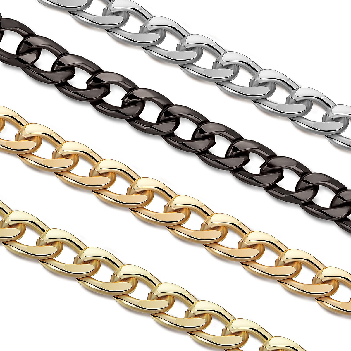 WILLBOND 4 Pcs Purse Chain Strap Purse Strap Extender DIY Flat Chain Strap Handle Bag Accessories Charms Decoration for Purse Handbags Shoulder Bag (Vintage Black, Silver, Gold, Light Gold, 7.9 Inch)