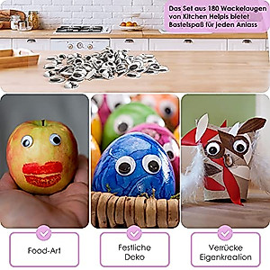 Kitchen Helpis® Funny Google Eyes self Adhesive for handicrafts, 180 Pieces Wiggly Eyes, Googley Eyes Adhesive Large and Small, Stick on Eyes Stickers Mix, Wiggly Eyes self-Adhesive, googleeyes Craft
