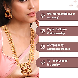 TARINIKA Antique Gold Plated Gita Long Necklace Set with Peacock Design - Indian Jewelry Sets for Women | Perfect for Ethnic Occasions | Traditional South Indian Necklace | 1 Year Warranty*