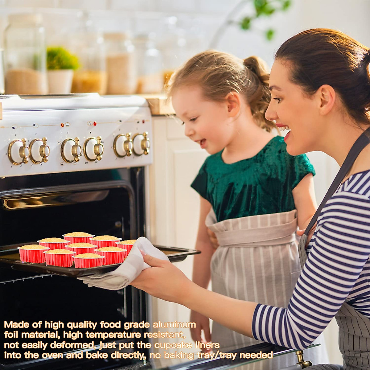 50 Pack Baking Cups with Lids, Aluminum Foil Cupcake Cups Muffin Liners, Disposable Foil Ramekins, Cupcake Holders Dessert Containers Mini Pudding Cups for Birthday, Christmas, Parties, Weddings (Red)