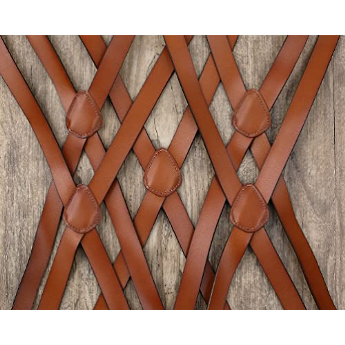 PAHVRION Mens Suspenders X Back Design Leather Suspenders Adjustable Brown Braces Groomsmen Gift for Wedding