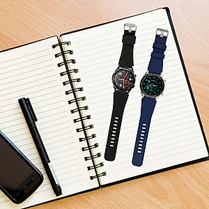 SourceTon Compatible with Huawei Watch GT/Watch GT2 Silicone Bands and Screen Protectors, Silicone Replacement Wristbands (Black & Blue) with Metal Buckle and 2 Screen Films for Huawei Watch GT/ GT2