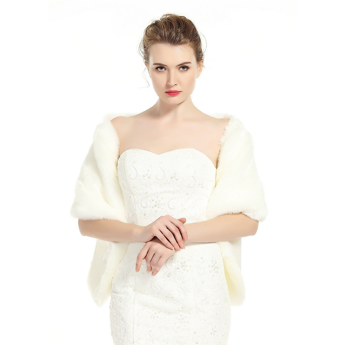 BEAUTELICATE Luxury Bridal Party Evening/Wedding Faux Fur Shawl Wrap Stole