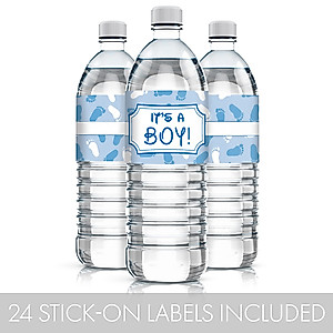 It's a Boy Baby Shower Water Bottle Labels - Blue Footprint Theme - 24 Stickers