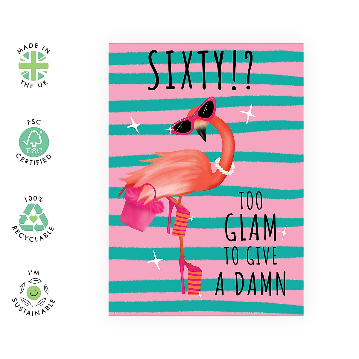 CENTRAL 23 60th Birthday Card For Women - Sixty Too Glam To Give A Damn - Wife Mom - Sister - Happy Sixtieth Birthday Greeting Card Female Friends - Comes With Fun Stickers