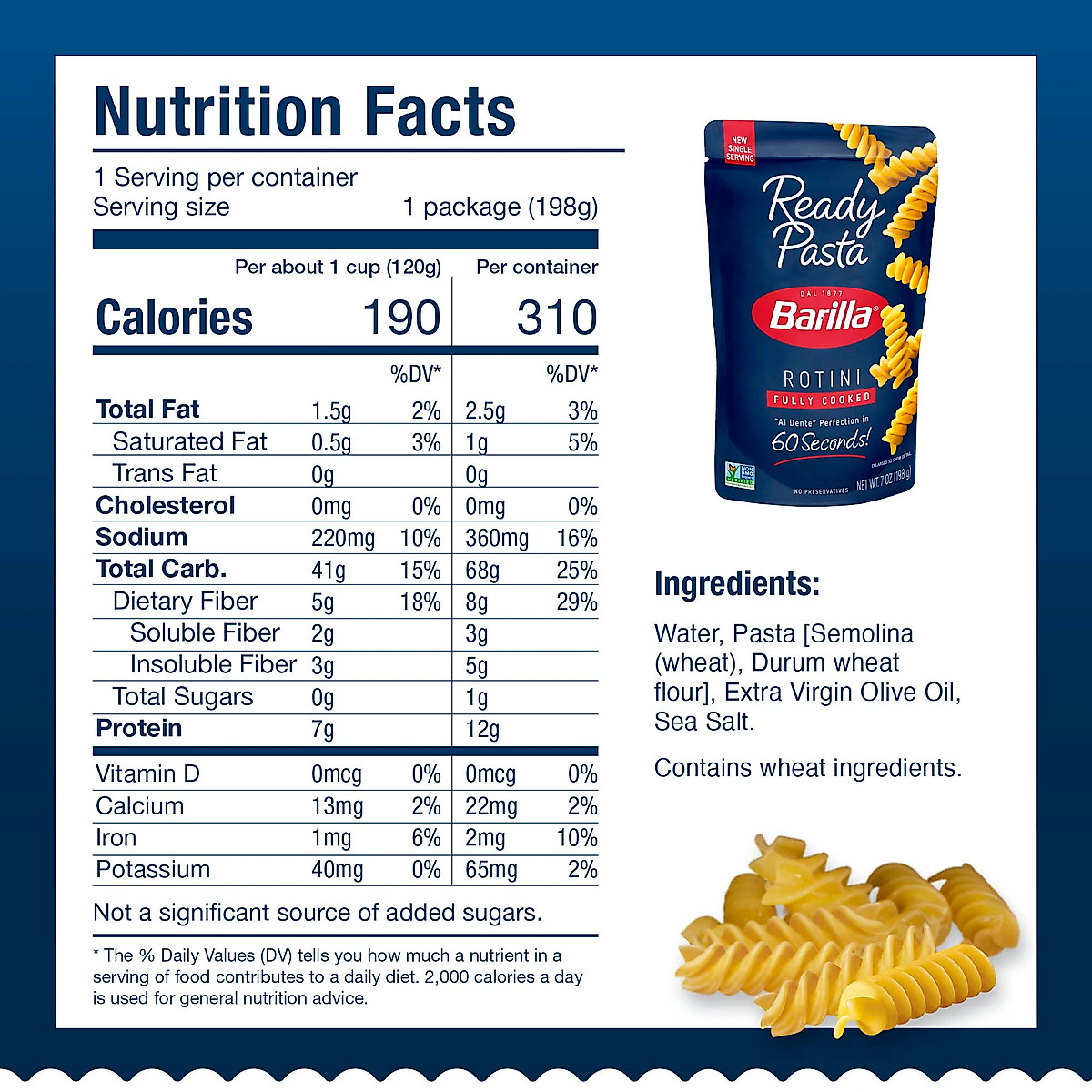 Barilla Ready Pasta, Rotini, 7 oz. Pouch (pack of 7)