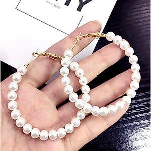 Pearl Hoop Earrings for Women Fashion Dangle Hypoallergenic Layer Earrings Drop Dangle Earrings Gifts for Women (Pearl hoop)