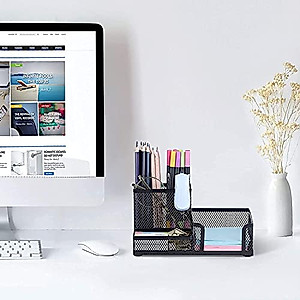 VIUJUH Desk Pencil Holders Desk Organizer Office Supplies Caddy with Sticky Notes Holder for Office School Home 3 Compartments Black