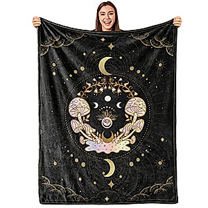 Black Mushroom Soft Decor Fleece Blanket Fuzzy Soft Plush Eyes Gifts Sun Moon Blanket for All Season Throws for Home Couch Bed Sofa Livingroom Office 50"x60"