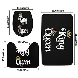 AOYEGO King and Queen Bathroom Rugs Set of 3 Couple Design Black Background Non Slip 31.5X19.7 Inch Soft Absorbent Polyester for Tub Shower Toilet