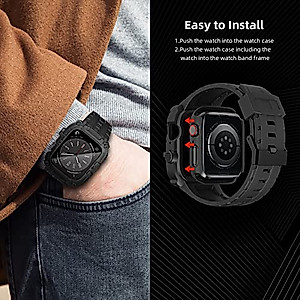 YALOCEA Compatible with Apple Watch Band 44mm with Case Built-in Screen Protector, Rugged Shockproof Strap Bumper Cover with Tempered Glass Screen Protector for iWatch Series 6/SE2/SE/5/4, Matte Black