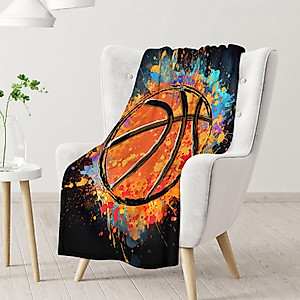 Blanket for Boys - Basketball Throw Blanket Gift for Basketball Lover - 50x40 Inches Sports Blankets for Kids Teens - Black Soft Fuzzy Basketball Stuff for Couch Sofa Bed