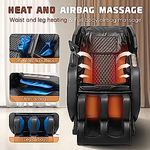 2023 Massage Chair Recliner, Zero Gravity Full Body Massage Chair with Airbags, Heating, Bluetooth Speaker and Foot Rollers (Black)