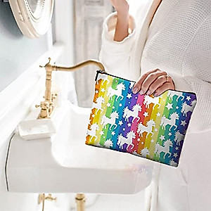 Givotin Cosmetic Bags for Women Cute Makeup Bag for Purse Canvas Travel Toiletry Bag Funny Zipper Pouch-Rainbow Unicorn Makeup Bags