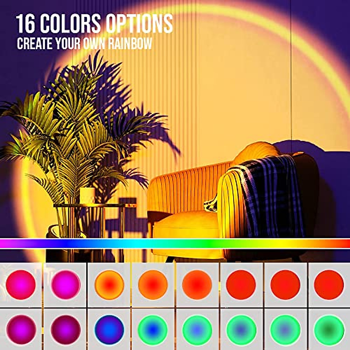 Sunset Lamp - 16 Colors Changing Remote Projector LED Lights - 360 Degree Rotation or Christmas Decorations Photography/Bedroom/Home Decor Sunset Lamps - Sunlight Projector - Sunset Projection Lamp