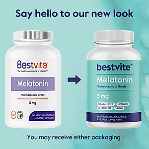 BESTVITE Melatonin 3mg (240 Vegetarian Capsules) - No Crospovidone - No Dextrose - No Dicalcium Phosphate - No Stearates - Vegan - Non GMO - Gluten Free - Easy to Swallow Capsule