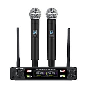 micfuns K7 Professional Wireless 2 Handheld VHF 230-250 MHZ Microphone System 100m distand for Karaoke,Party, Speech
