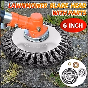 Unbreakable Lawn Mower Blade Head, Grass Strimmer Head Trimmer Brush, Steel Wire Wheel Garden Weed Trimmer, Weed Eater Head Grass Cutter,Lawn Mower Cleaning Tool (6'')