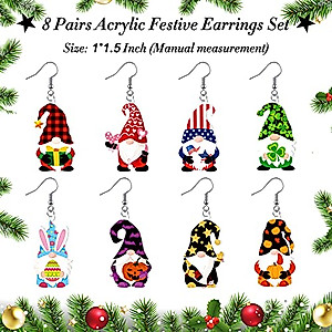 8 Pairs Gnome Earrings for Women Gnome Jewelry Gift Women's Drop and Dangle Earrings for Easter Mother's Day Summer Valentine's Day Christmas New Year (Cute Style)