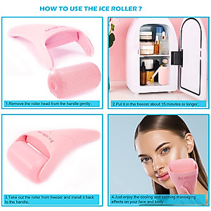 2 PACK Ice Roller for Face and Body Massage, Facial Roller Skin Care Tool for Reduce Wrinkles and Puffiness, Migraine Pain Relief and Skin Tighten, Cold Therapy for Cooling and Calming.(Pink+Green)