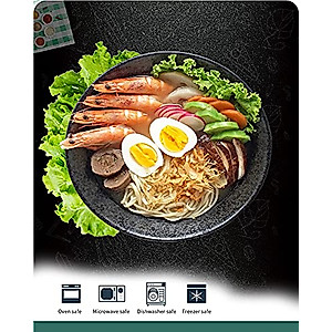 Lareina Ceramic Japanese Ramen Bowls, 2 Sets (6 Piece) 60 Ounce, Large Noodle Soup Bowl with Matching Chopsticks and Spoons for Asian Pho Udon Soba, Matting Black