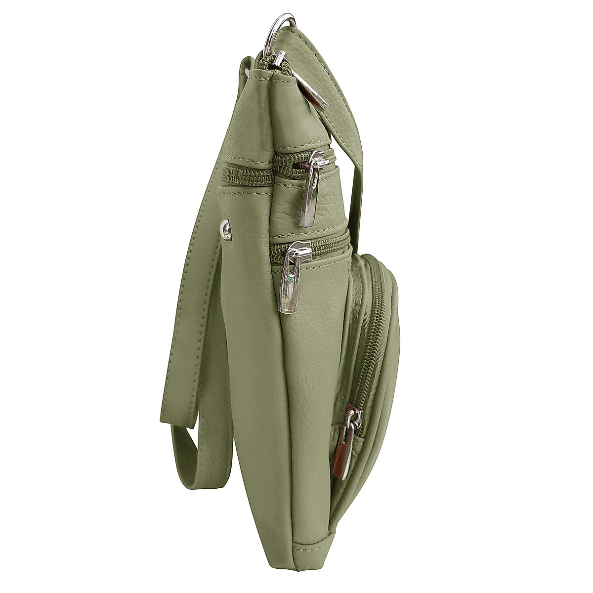 Roma Leathers Crossbody Zippered Purse - 3 Front Pockets, Adjustable Strap - Olive