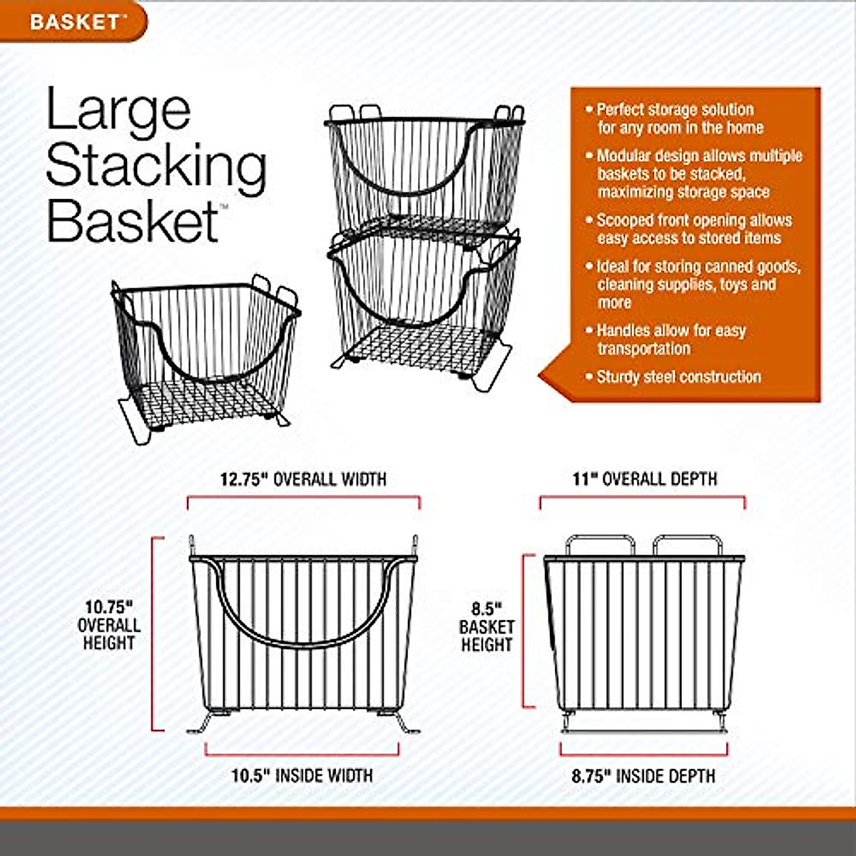 Spectrum Diversified Ashley Stackable Basket, Large, Bronze