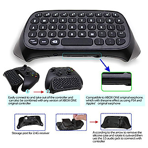 Xbox One Chatpad Gaming Wireless Mini Keyboard ChatPad 2.4GHz Receiver and 3.5mm Jack for Xbox One Elite & Slim Game Controller Gamepad (Black)