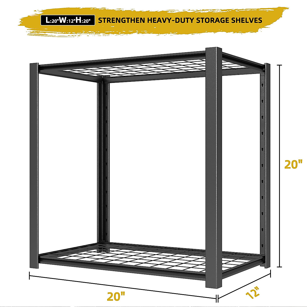 WOZBUD Wire Grid Shelves,Industrial Garage Storage Shelf,Heavy Duty Garage Shelving Unit, 2-Tier Adjustable Metal Shelf,20" H*20" W*12" D,Heavy Duty Shelving for Basement,Storage Room